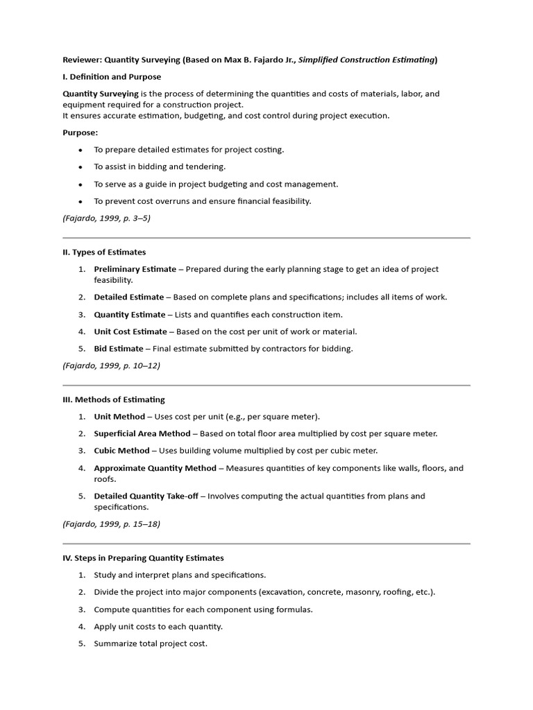Quantity Surveying: Estimating Methods & Types | PDF