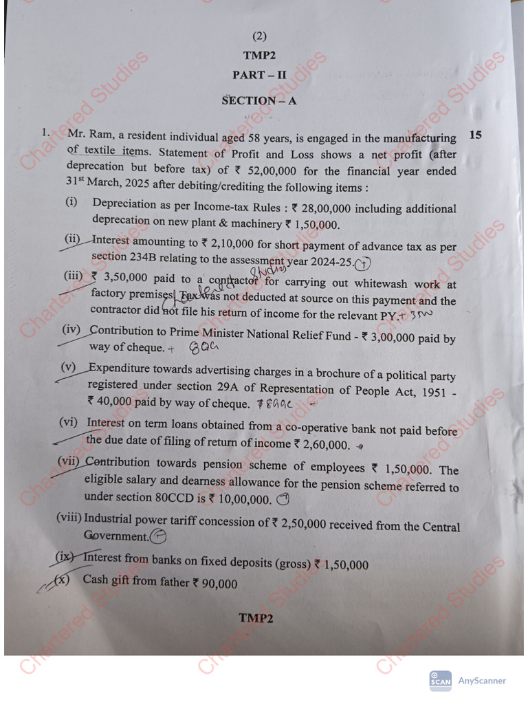 CA Intermediate Taxation MCQ Question Paper For September 25 | PDF
