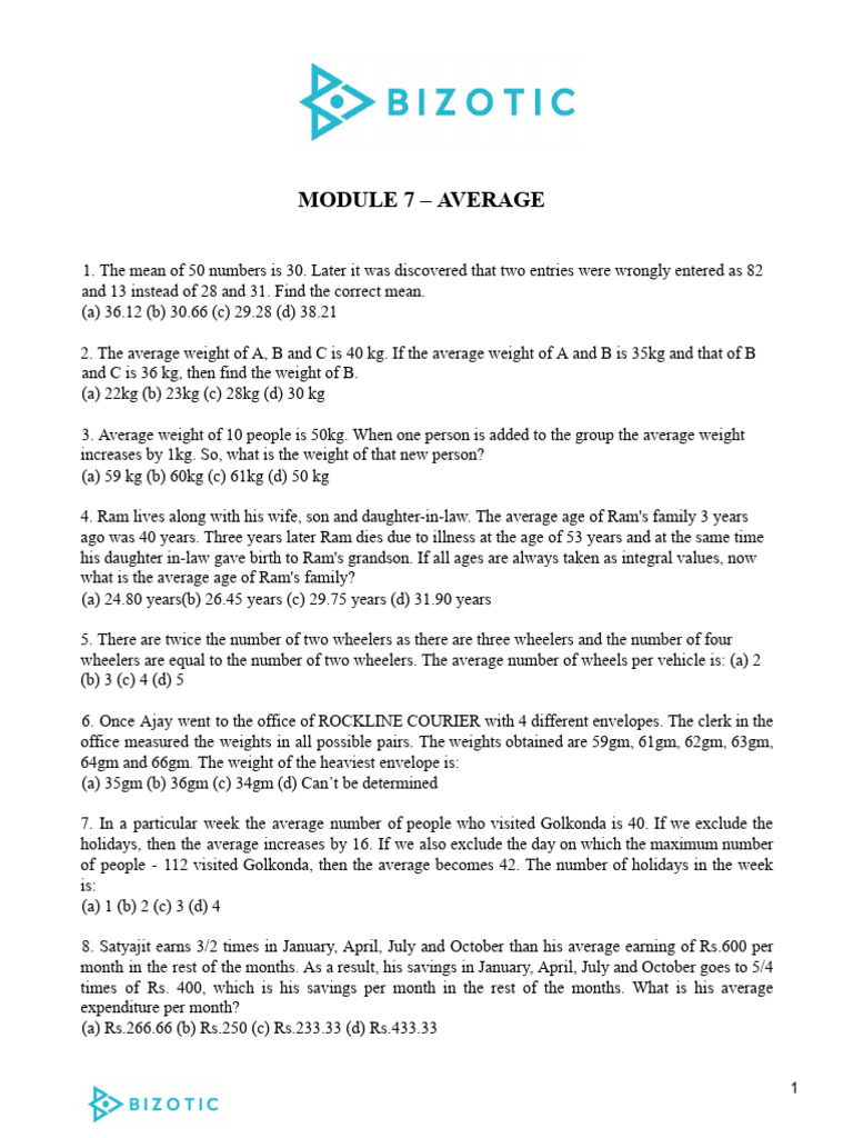 Module 7 - Average Student Handout | PDF | Kilogram | Litre