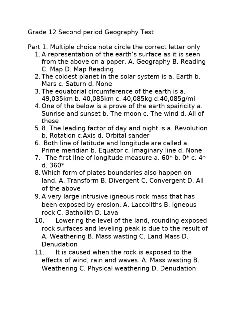 Grade 12 Second Period Geography Test | PDF | Contour Line | Equator
