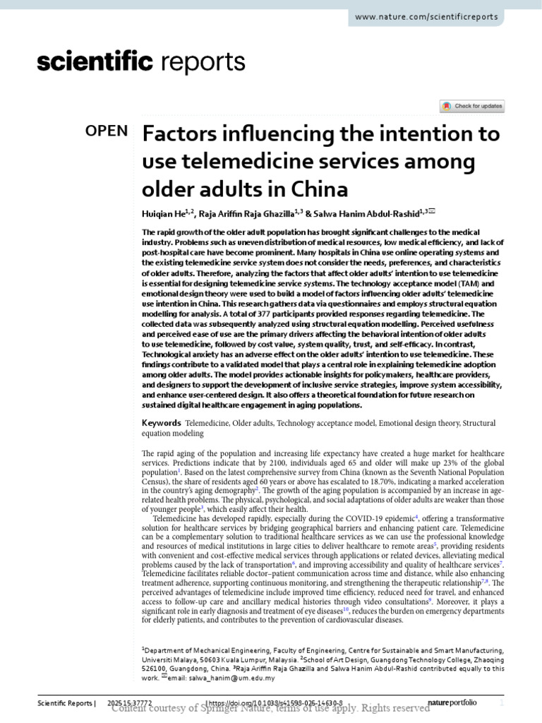 Factors Influencing The Intention To Use Telemedic | PDF | Self ...