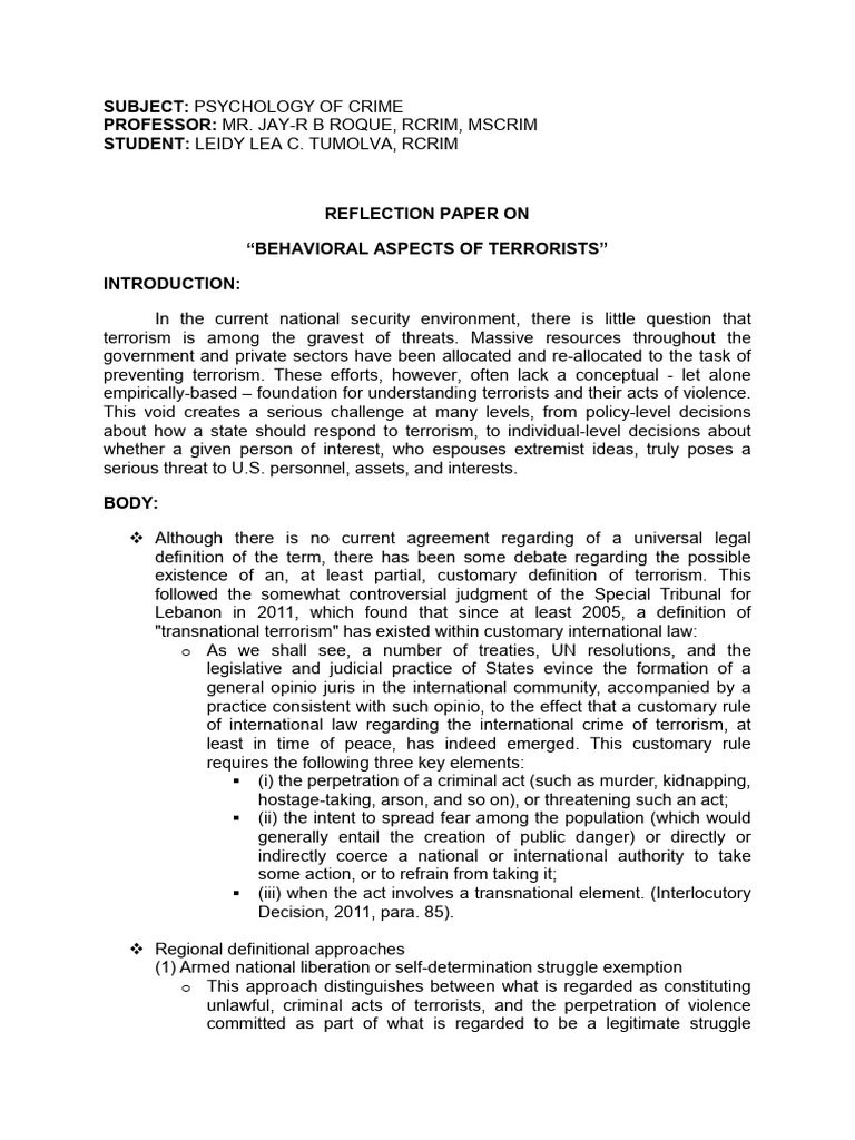 Understanding Terrorist Behavior | PDF | Guerrilla Warfare ...