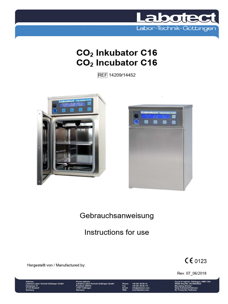 CO2 Incubator C16 User Manual | PDF | Equipment