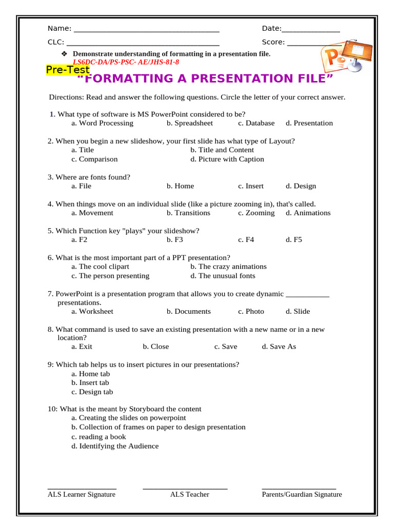 Ls6 Worksheets-Ae-jhs (Formatting A Presentation File) | PDF | Microsoft Power Point | Computing
