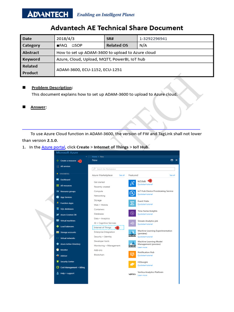 IAG - FAQ - ADAM-3600, How To Set Up ADAM-3600 To Upload To Azure Cloud - v3 | PDF | Computing ...