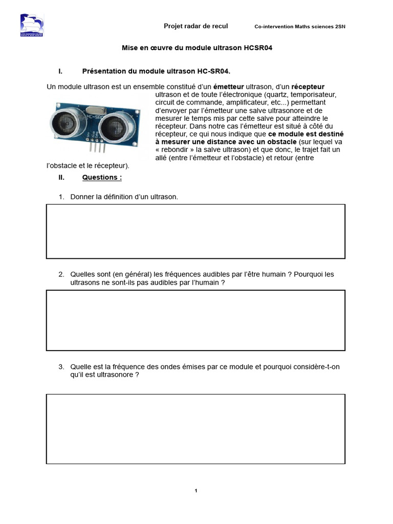 Projet de radar de recul HC-SR04 | PDF | Ultrason | Émetteur