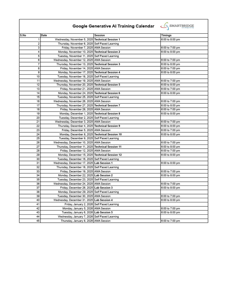 Google AI Training Schedule 2025-2026 | PDF