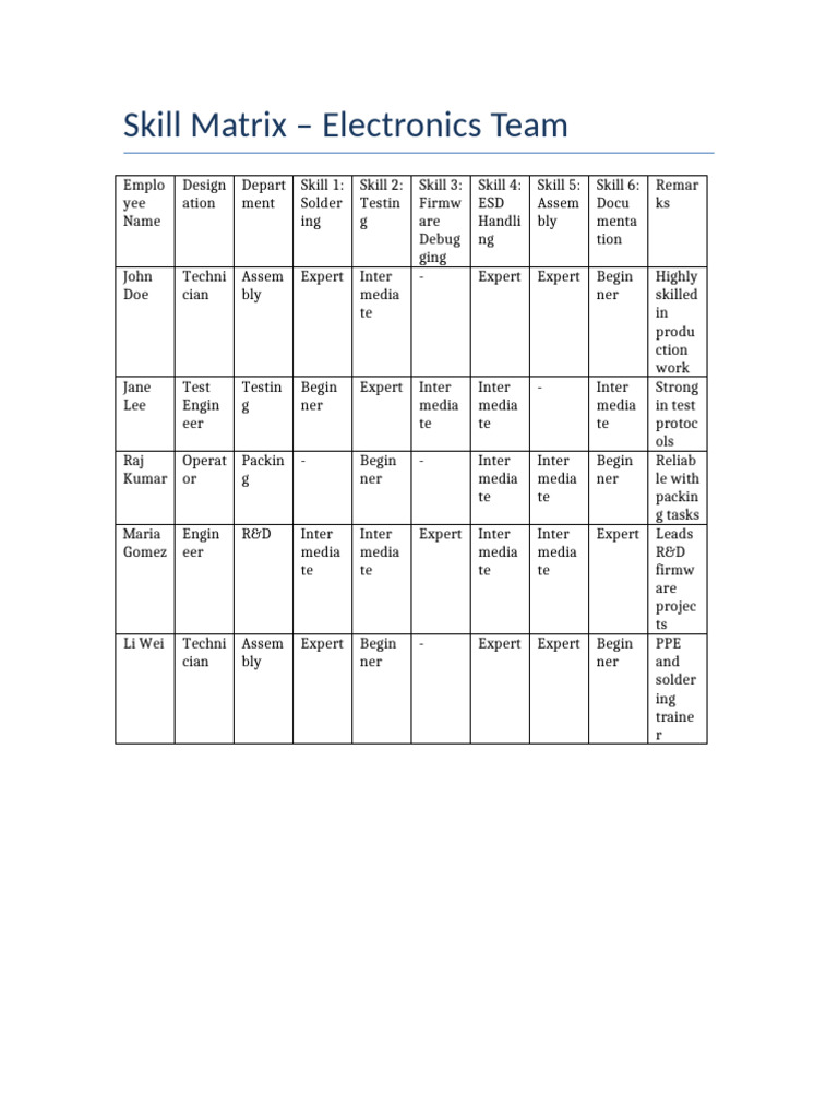 Skill Matrix Template | PDF