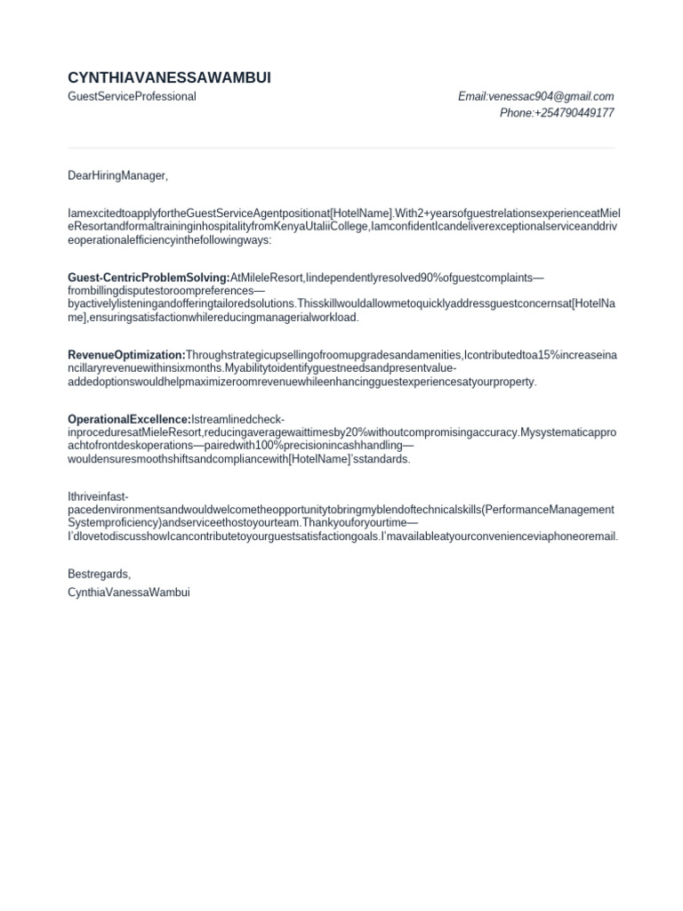Cover Letter Cynthia Vanessa Wambui | PDF