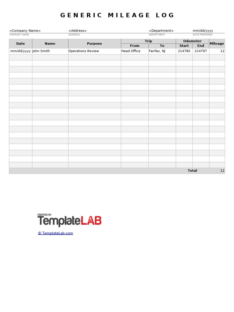 Generic Mileage Log | PDF