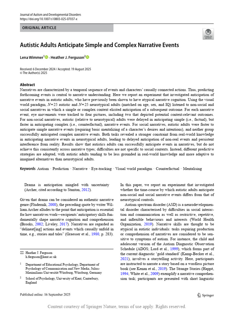 Autistic Adults Anticipate Simple and Complex Narr | PDF | Autism ...