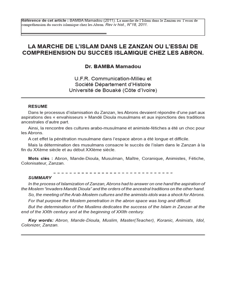 Islam et Abrons : Histoire du Zanzan | PDF | Mosquée | Côte d'Ivoire