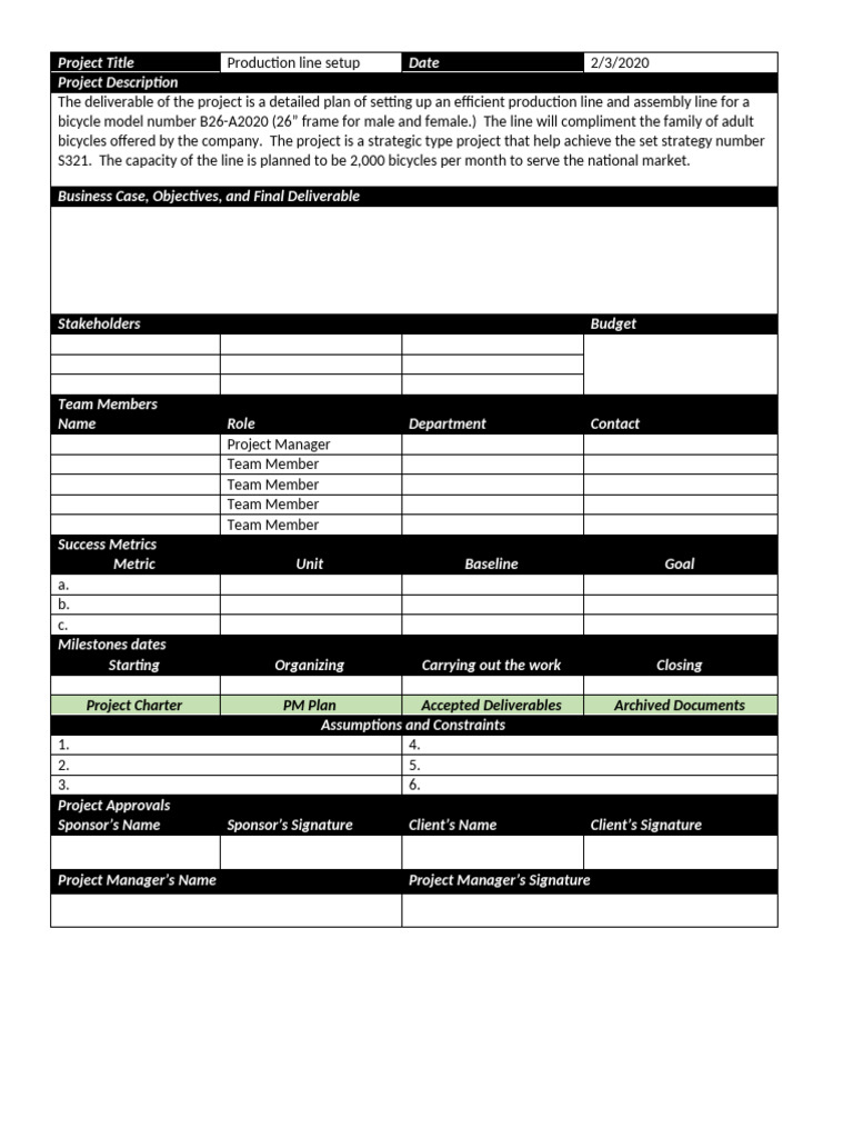 Project Charter Example - MSpring 2020 | PDF