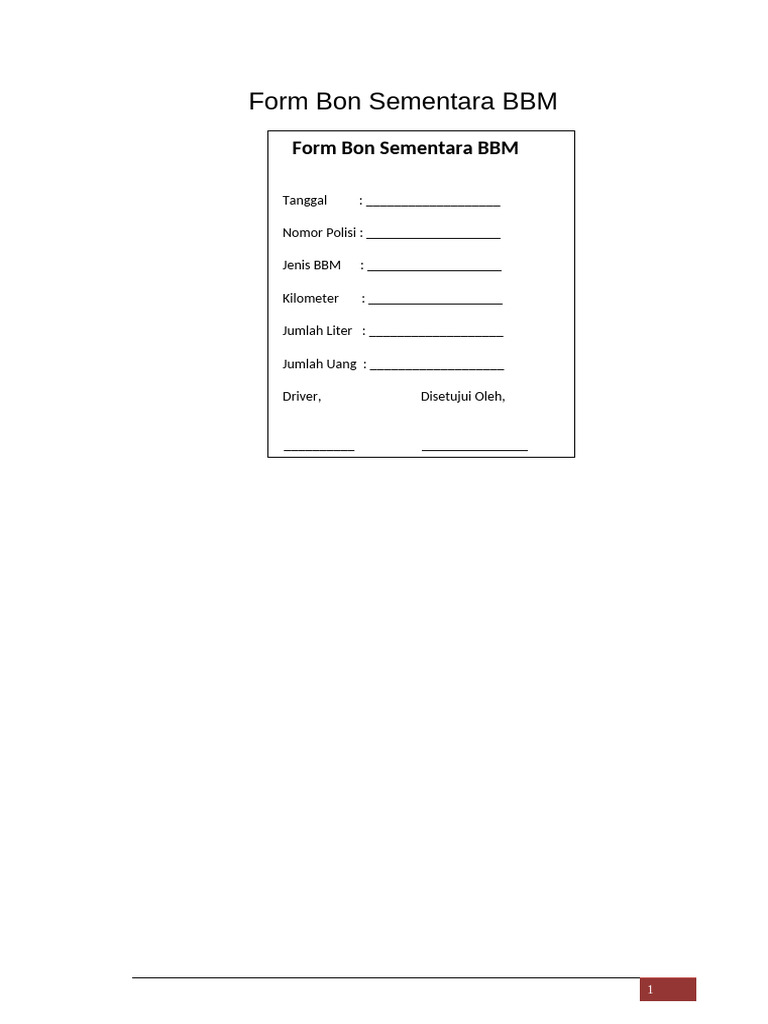 Form Bon Sementara BBM | PDF