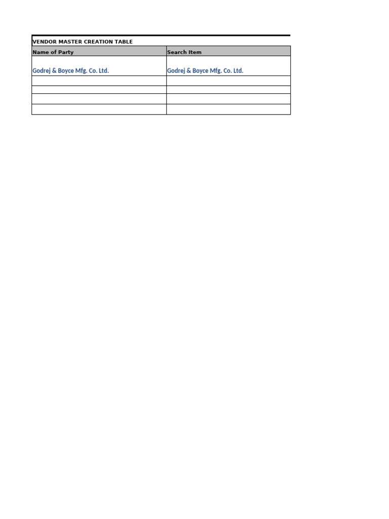 Vendor Master Creation Table Overview | PDF