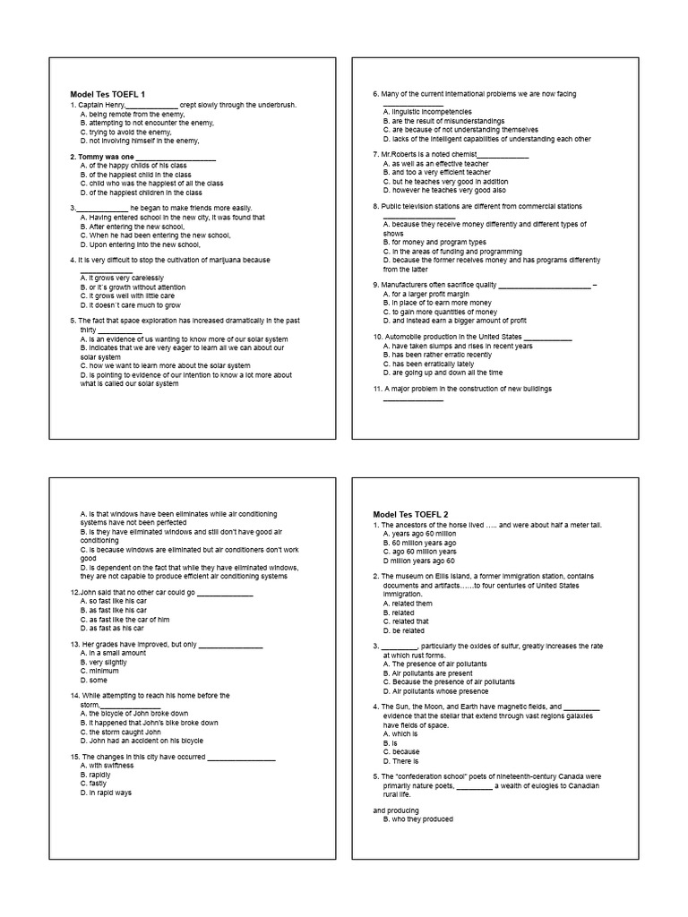 TOEFL Model Test Practice Questions | PDF | Physical Sciences