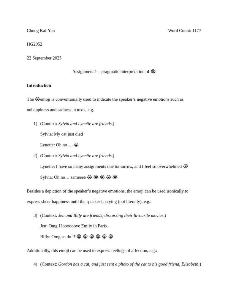 (CHONG KAI YAN) Assignment 1 | PDF | Emotions | Psychology