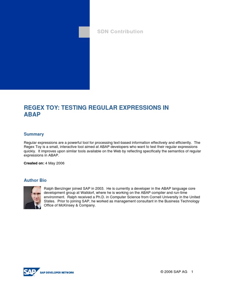 Regex Toy: Testing Regular Expressions in Abap: SDN Contribution | PDF ...