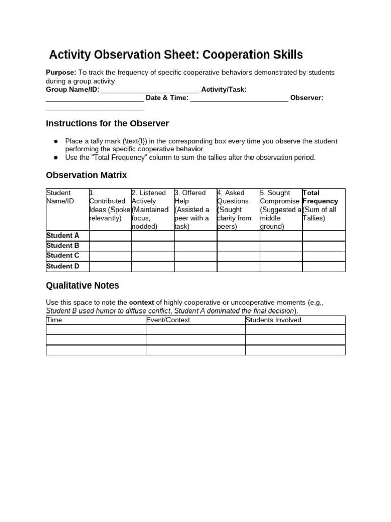 Activity Observation Sheet | PDF