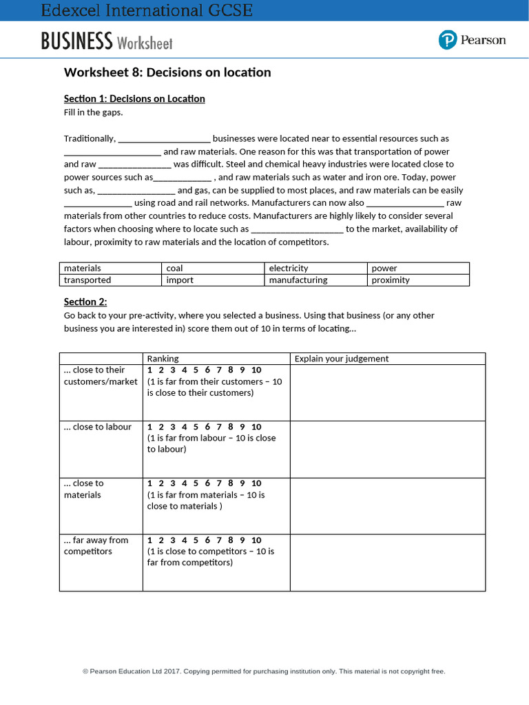 Worksheet 8 Decisions On Location | PDF