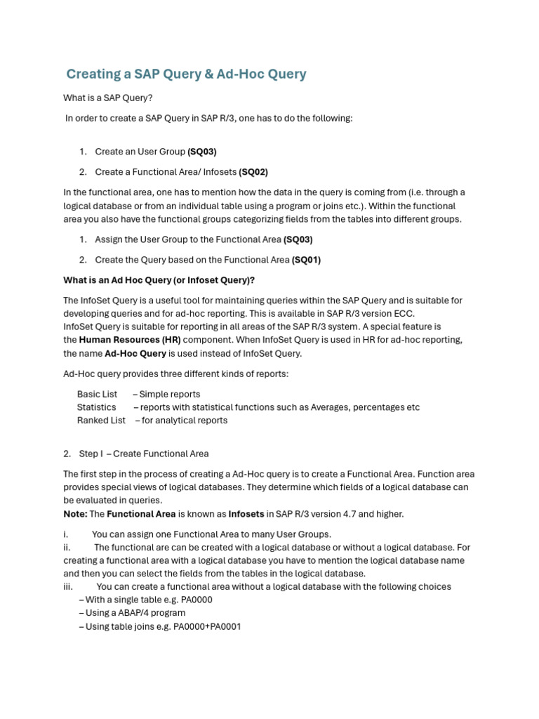 Creating A SAP Query | PDF | Databases | Information Retrieval