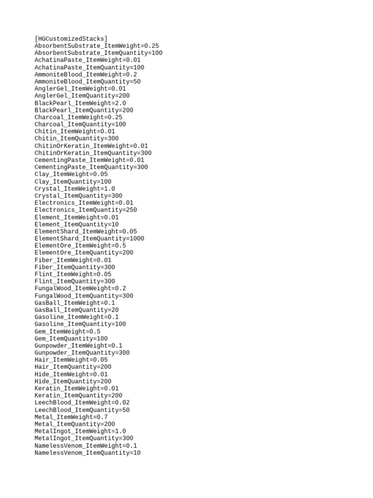 ARK Resource Weights and Quantities | PDF