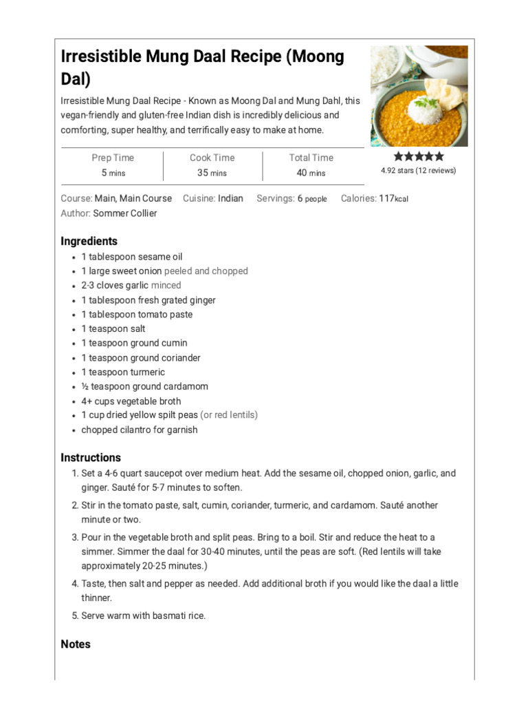 Irresistible Mung Daal Recipe (Moong Dal) - A Spicy Perspective | PDF