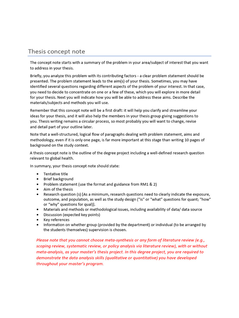 Thesis Concept Note Guide for Students | PDF | Systematic Review ...