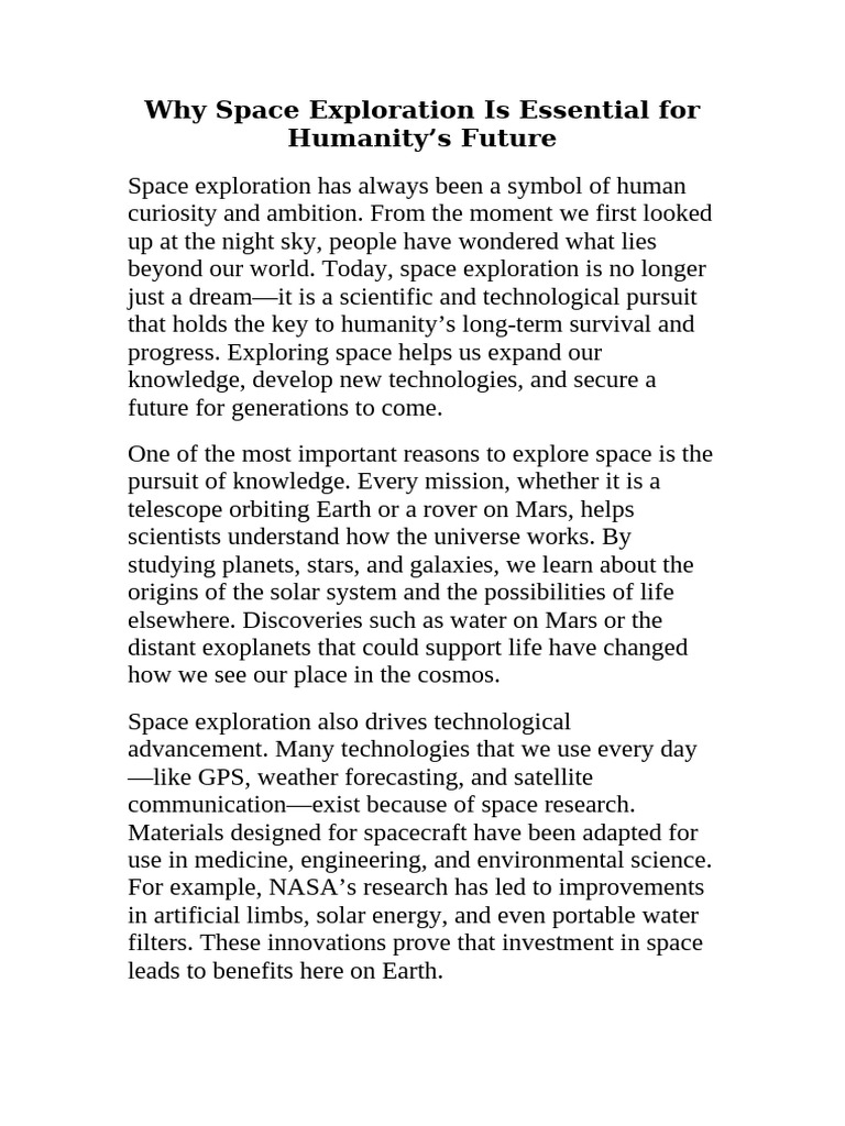 Importance of Space Exploration for Humanity | PDF | Space Exploration ...