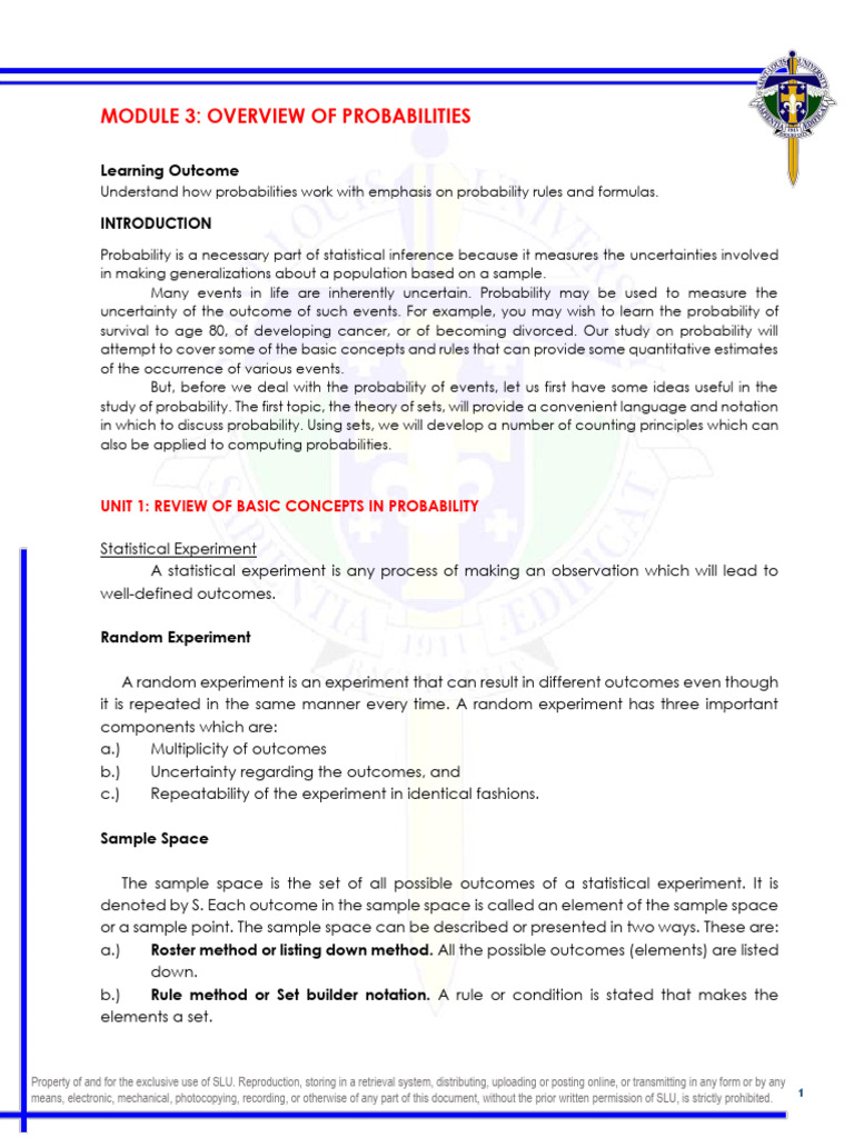 Module 3 Overview of Probabilities | PDF | Probability | Statistics