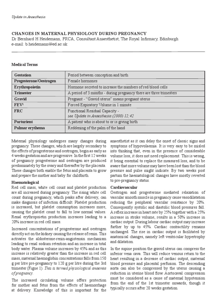 Changes in Maternal Physiology During Pregnancy Update 20 | PDF ...