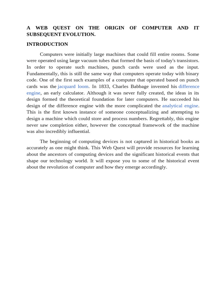 A Web Quest On The Origin of Computer and It Subsequent Evolution | PDF ...