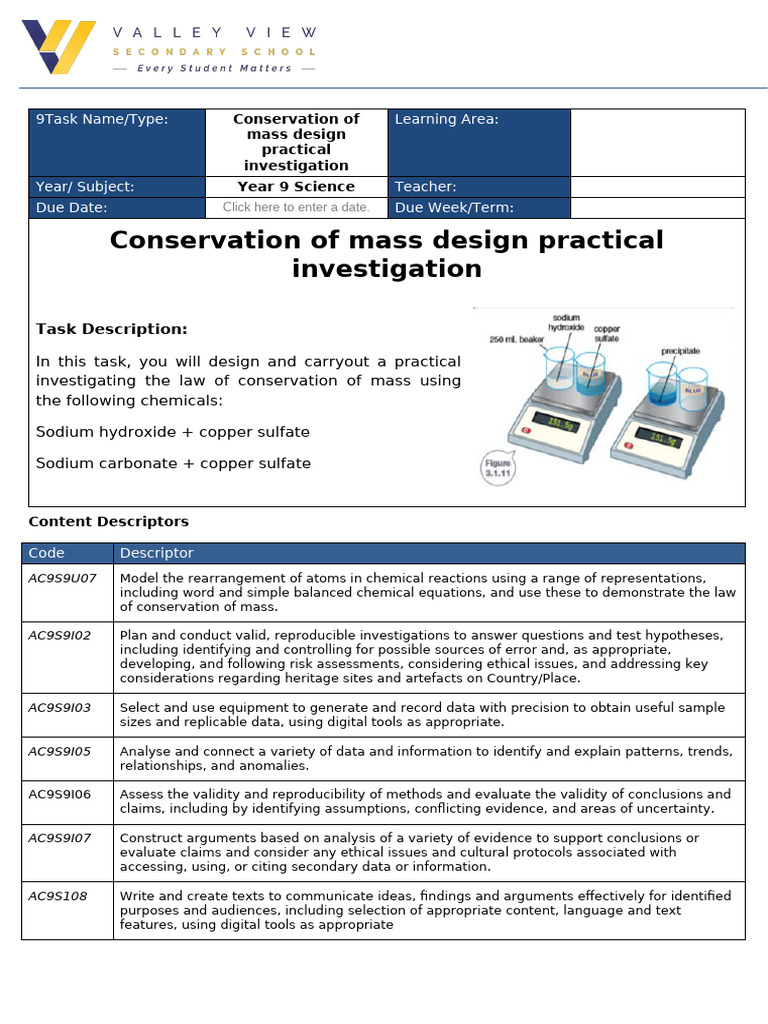 Conservation of Mass Practical Guide | PDF | Science | Experiment