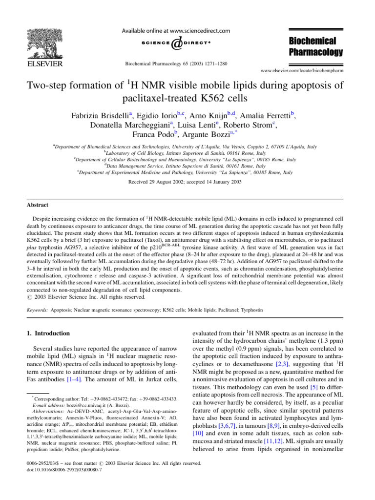 Two-Step Formation of 1H NMR Visible Mobile Lipids During Apoptosis of Paclitaxel-Treated K562 ...