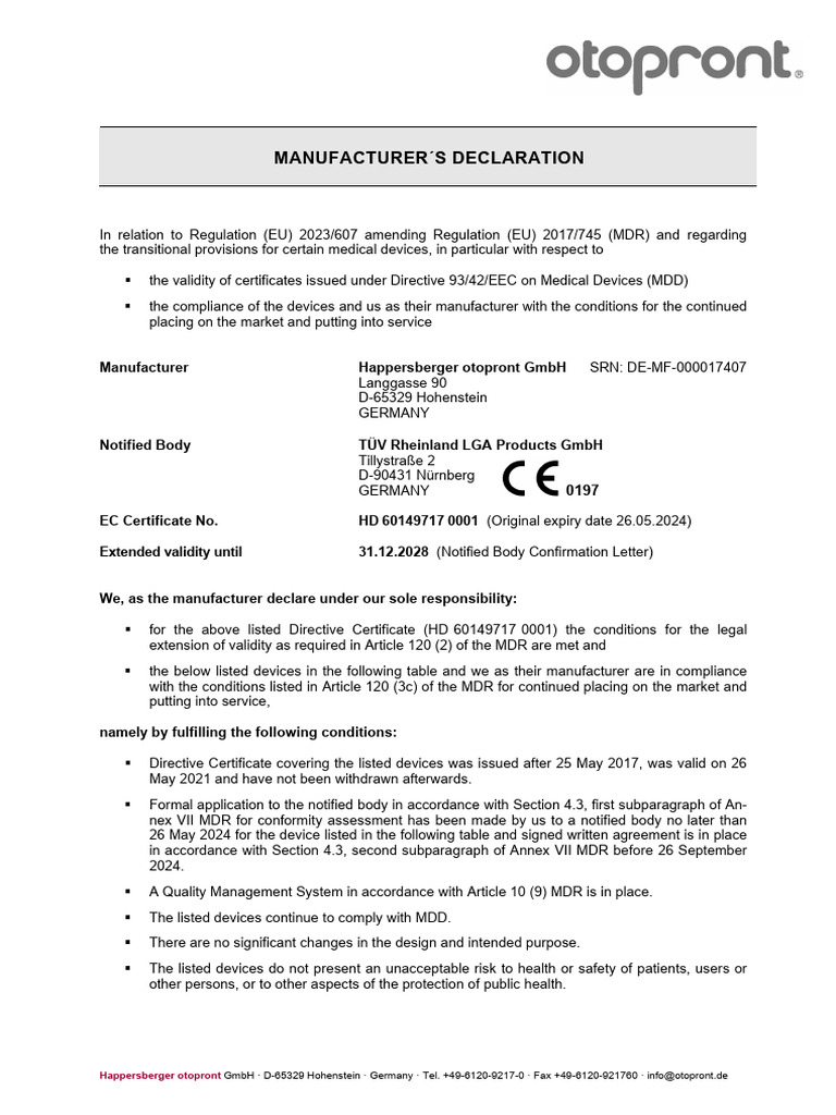Manufacturers Declaration - MDR | PDF | Regulation | European Union Law