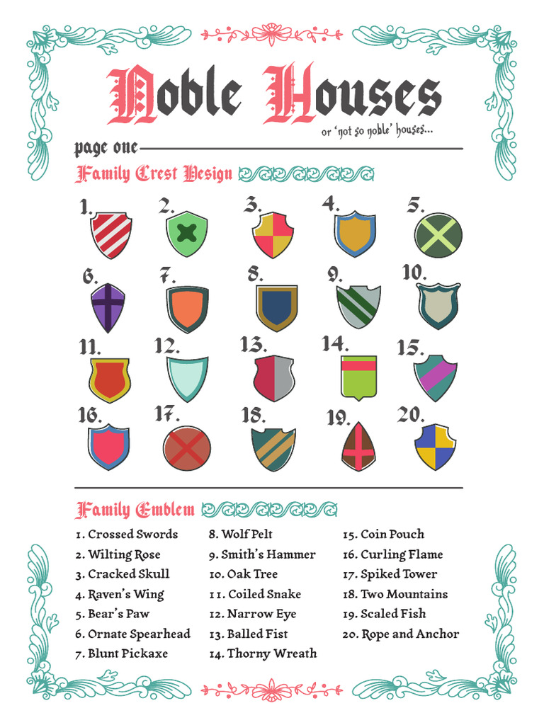 Noble House Creator - (Print Friendly) | PDF