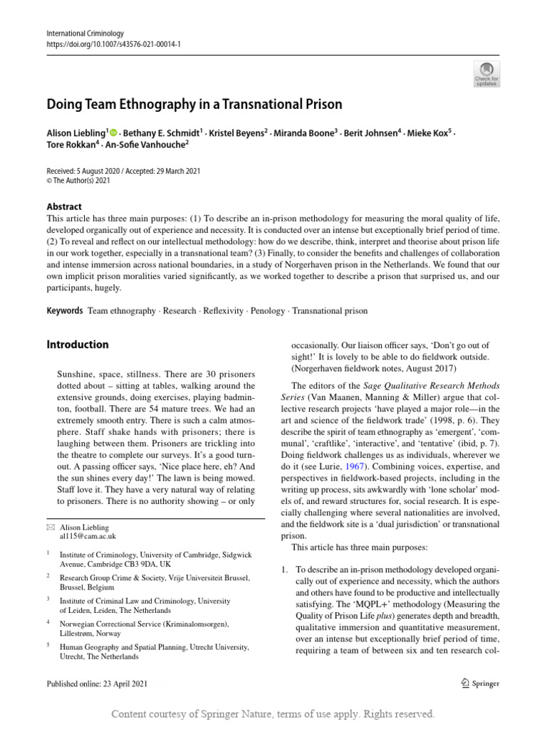Doing Team Ethnography in A Transnational Prison | PDF | Ethnography | Prison