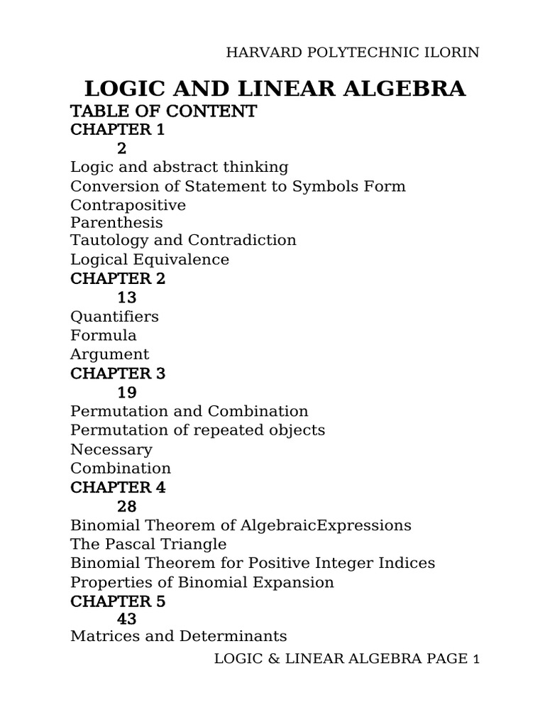Logic and Linear Algebra | PDF | Determinant | Matrix (Mathematics)
