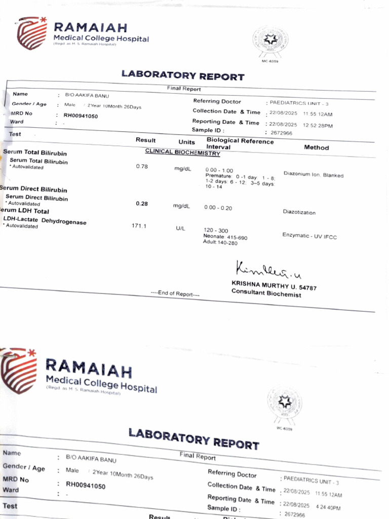 Pediatric Laboratory Report for Aakifa Banu | PDF | White Blood Cell ...