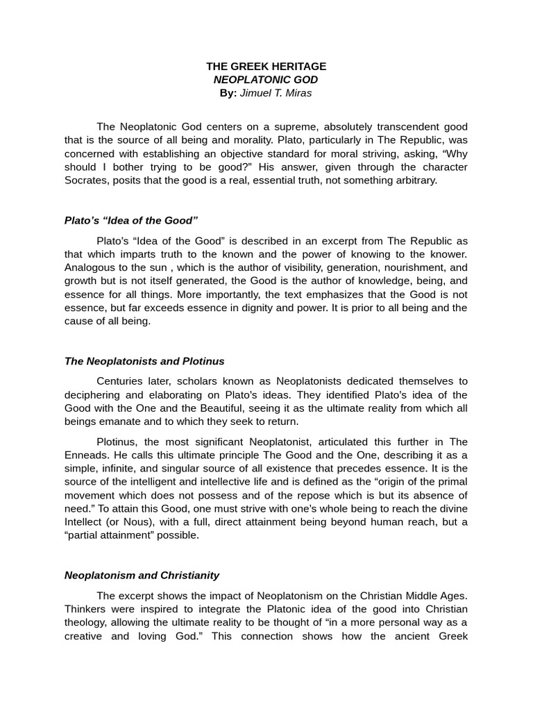 Neoplatonism: The Good and Its Legacy | PDF | Neoplatonism | Nous