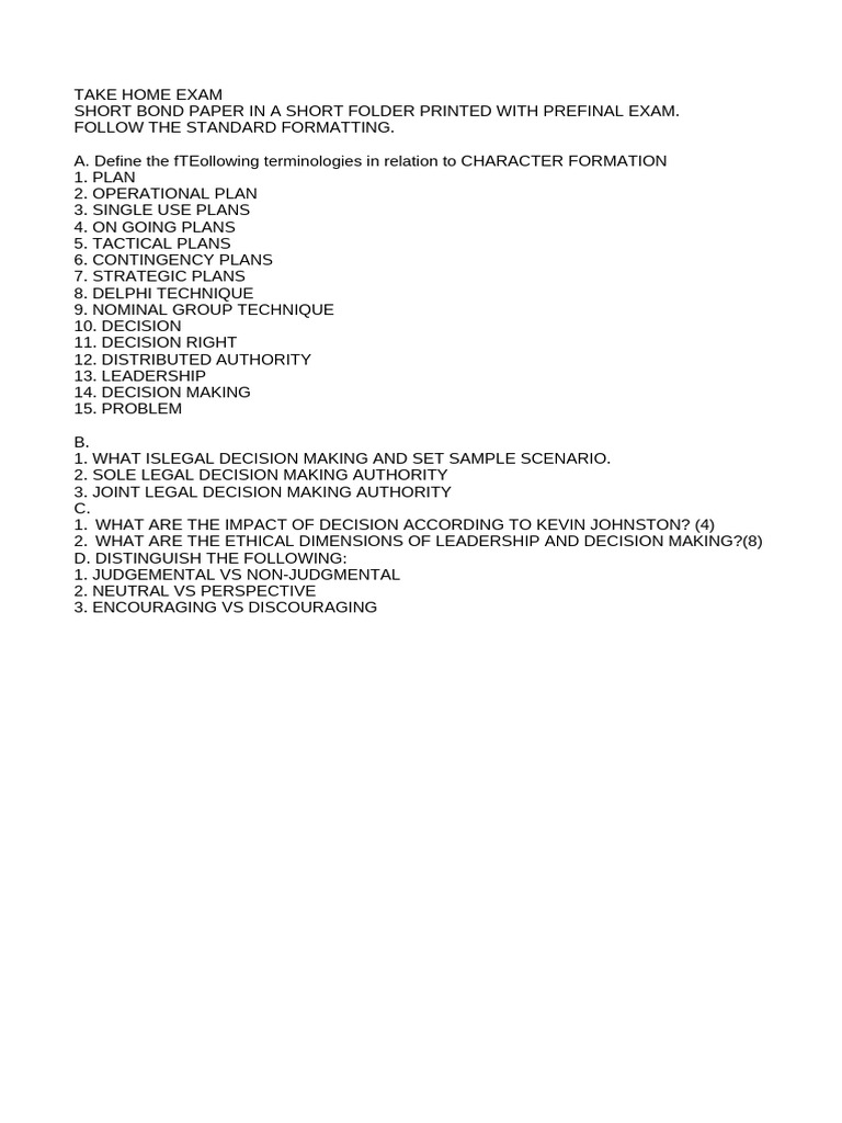 Take Home Exam CFLM 2 | PDF
