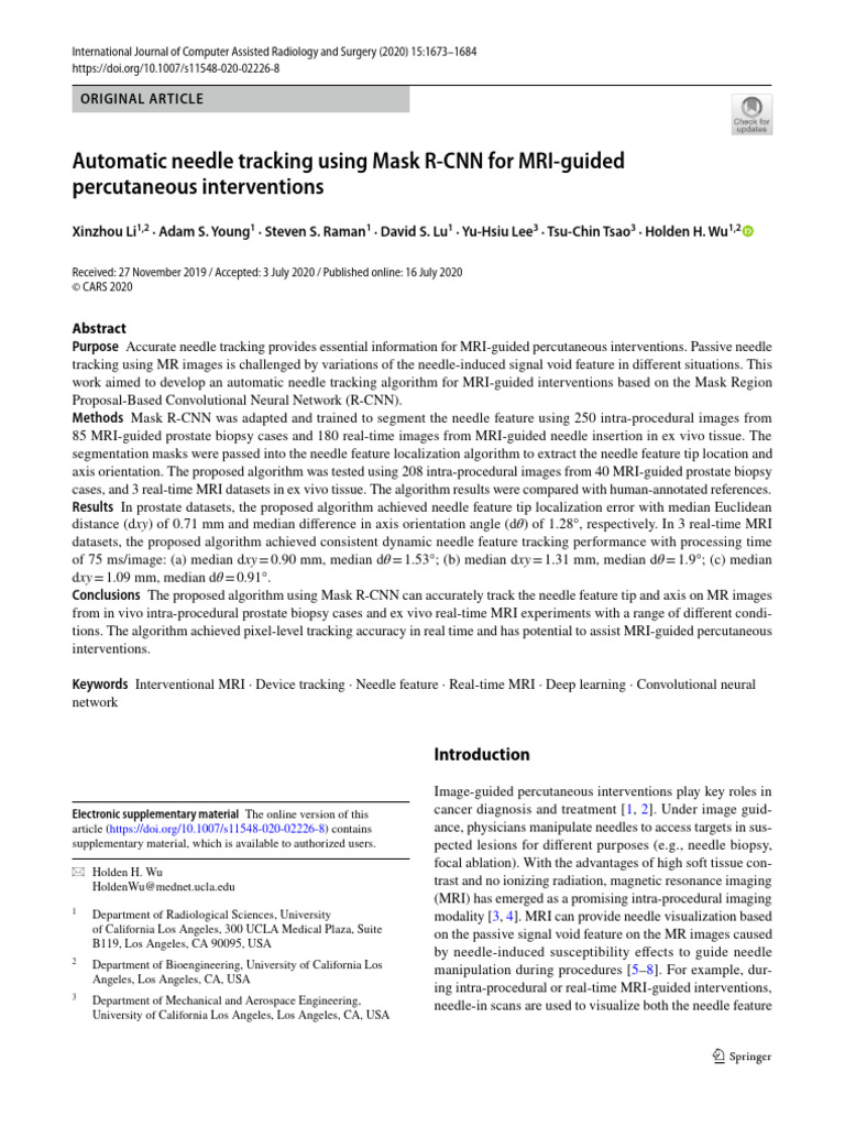 Automatic Needle Tracking Using Mask R CNN For MRI Guided Percutaneous ...