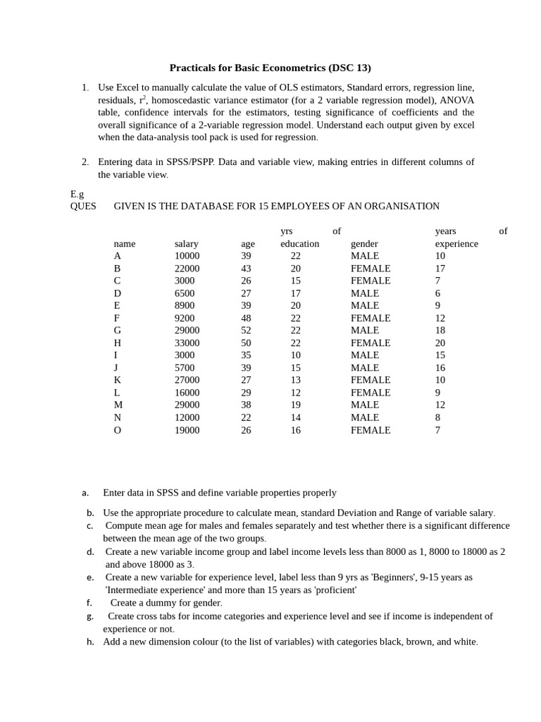 Practicals for Basic Econometrics | PDF | Regression Analysis | Errors And Residuals