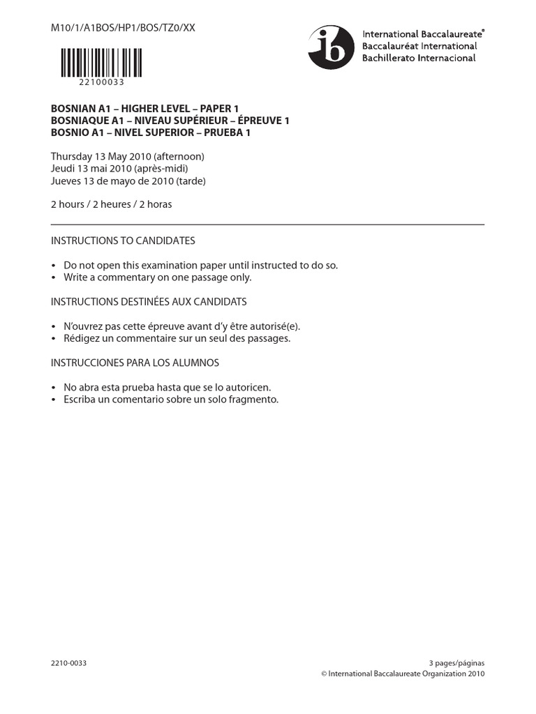 Bosnian A1 Paper 1 HL | PDF