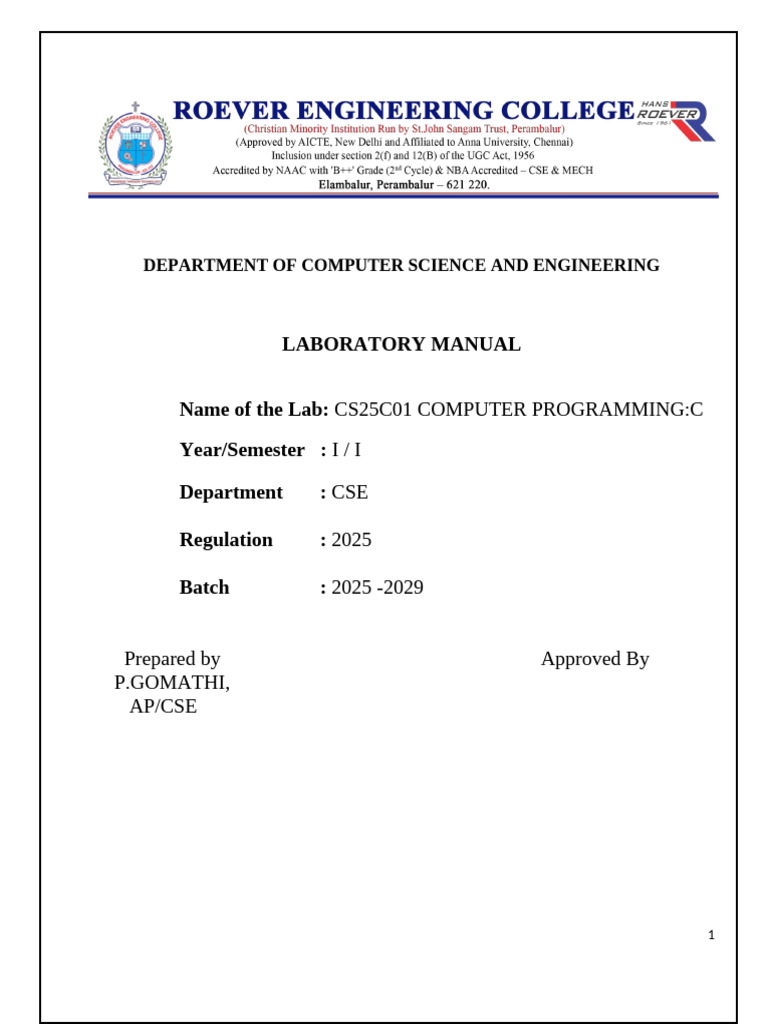 CS25C01 Lab Manual: Computer Programming C | PDF | Parsing | Engineering