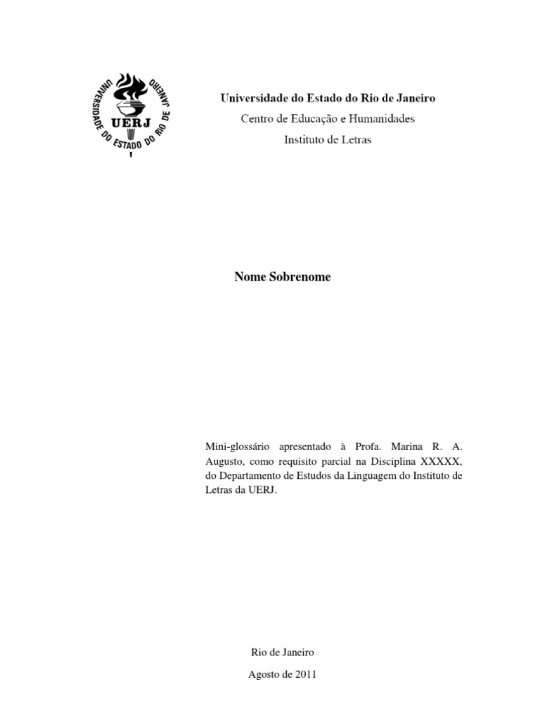 Modelo de Capa para Trabalhos Acadêmicos UERJ LETRAS | PDF