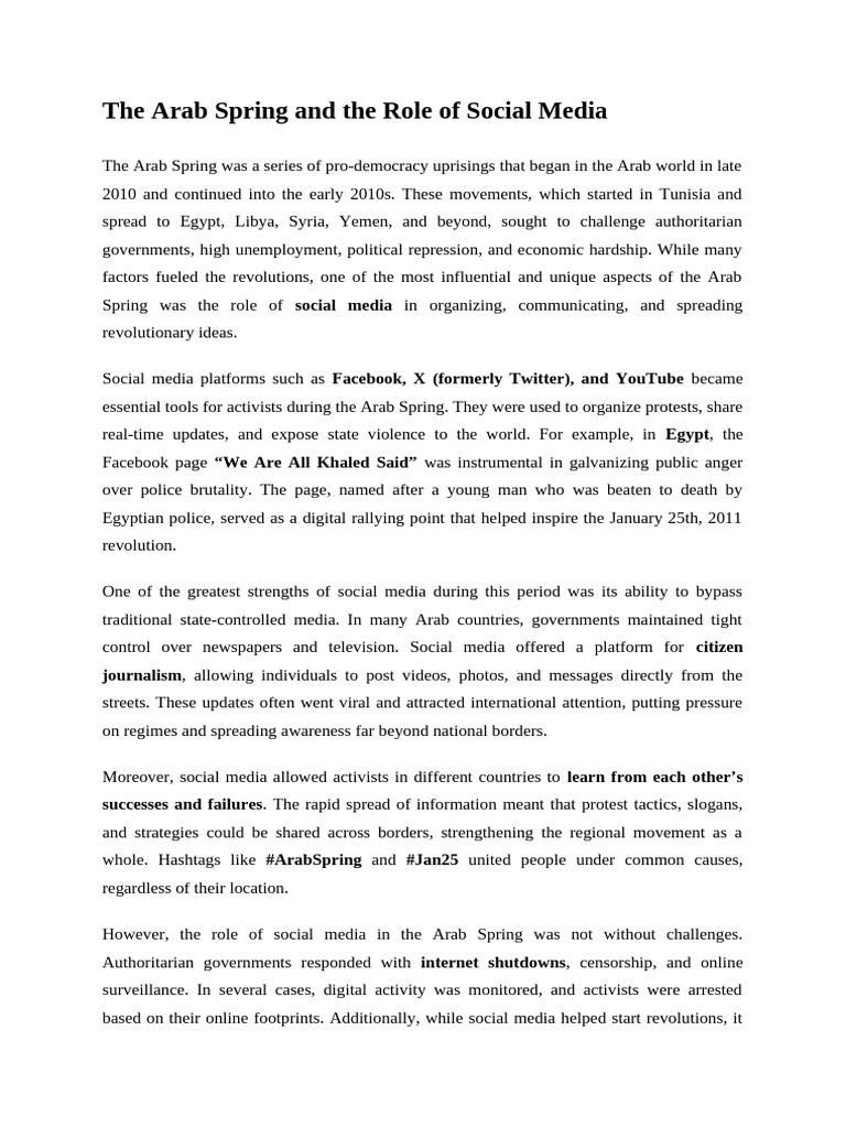 The Arab Spring and The Role of Social Media | PDF | Arab Spring ...