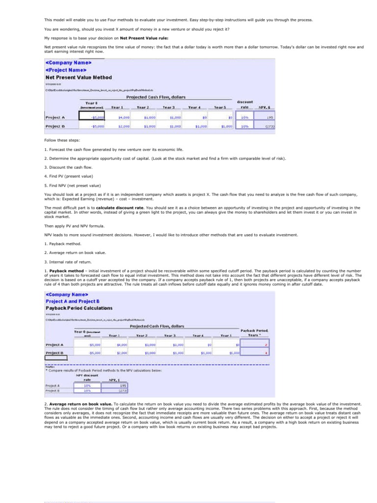 Investment Evaluation Methods Explained | PDF | Internal Rate Of Return ...