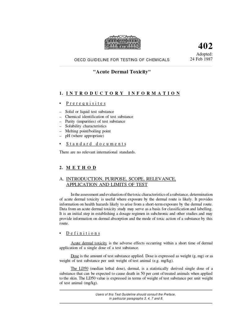 Acute Dermal Toxicity Oecd 402 | PDF | Toxicity | Environmental Science