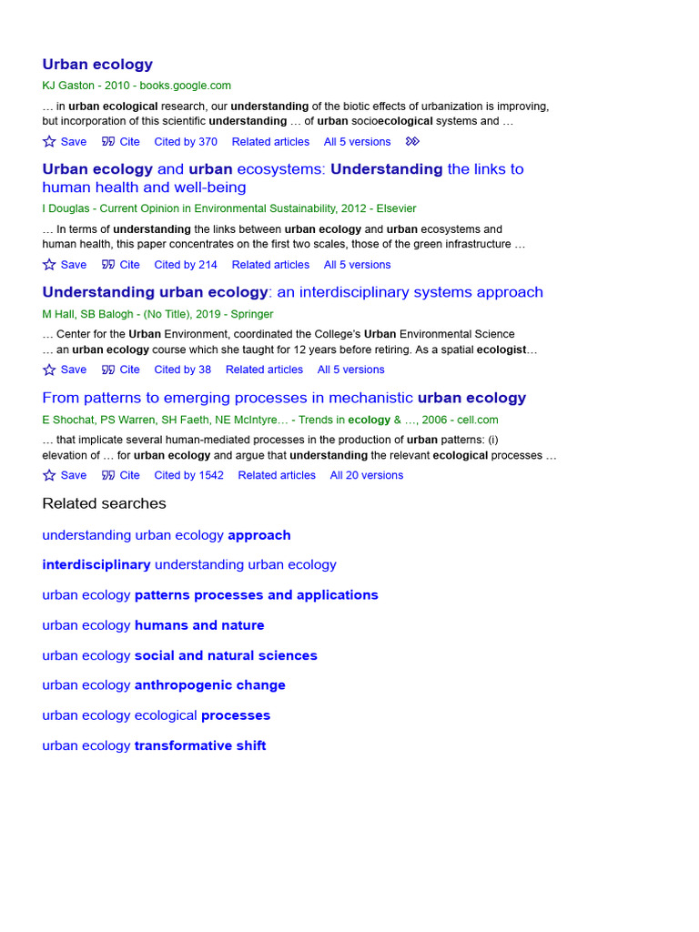 Understanding Urban Ecology - Google Scholar | PDF | Ecology | Systems ...